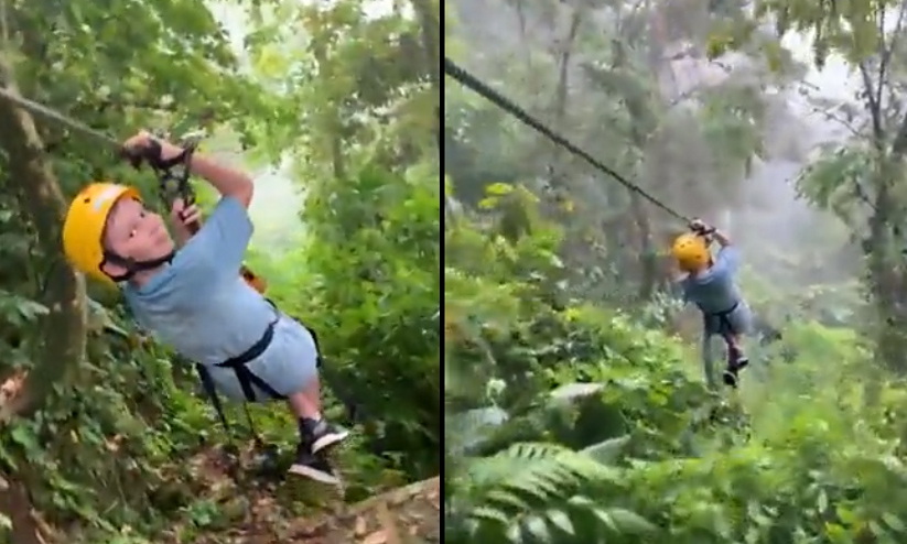 സിപ് ലൈനിൽ ചീറിപ്പാഞ്ഞ ബാലന് സ്റ്റോപ്പിട്ട് കാട്ടിലെ 'ബിഗ്ബി'; വിഡിയോ ...