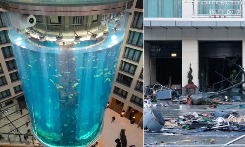 ലോ ക ത്തി ലെ വ ലി യ സിലിൻഡർ അ ക്വേ റി യം ത ക ർ ന്നു | Berlin's giant ...