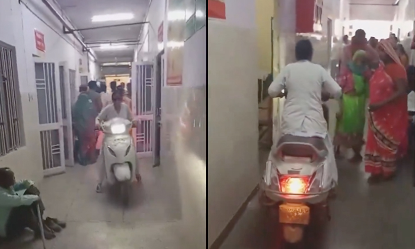 തിരക്കേറിയ ആശുപത്രി വരാന്തയിലൂടെ സ്കൂട്ടറോടിച്ച് നഴ്സ്; സംഭവം യു.പിയിൽ -വൈറലായി വിഡിയോ | Nurse ...